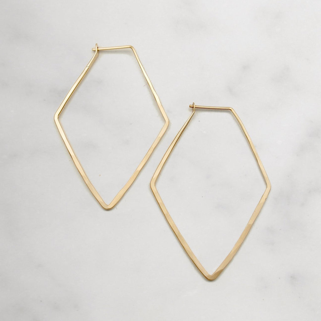 Diamond Shaped Hoops: Gold Fill - Blue Windows